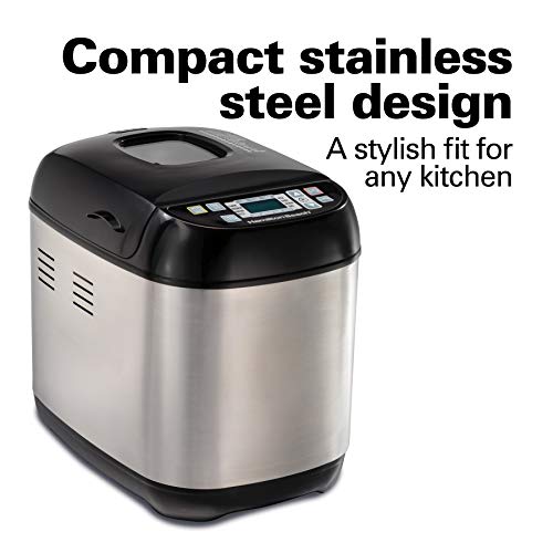 Hamilton Beach Digital Electric Bread Maker Machine Artisan and Gluten-Free, 2 lbs Capacity, 14 Settings, Black and Stainless Steel