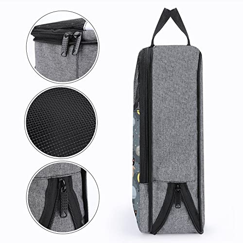 Frcavbin Cats Astronauts Wear Helmets Travel Shoe Bag Shoes Carrier with Handle and Zipper Foldable Shoe Puches Organizer for Home storage School starts