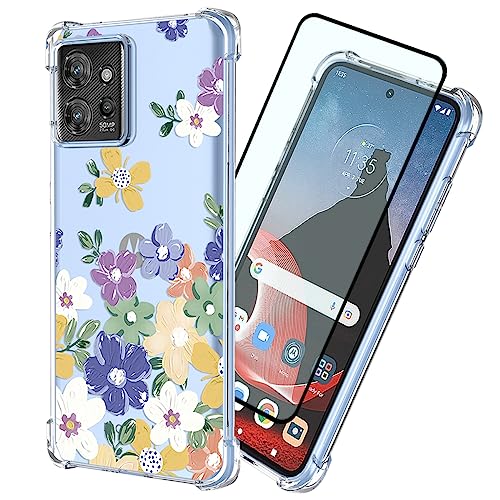 DFTCVBN Case for Motorola ThinkPhone Case, Moto ThinkPhone 5g Case with Screen Protector Clear Colorful Floral for Girls Women Shockproof TPU Phone Cover for Motorola thinkphone Oil Painting Flowers
