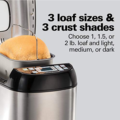 Hamilton Beach Digital Electric Bread Maker Machine Artisan and Gluten-Free, 2 lbs Capacity, 14 Settings, Black and Stainless Steel