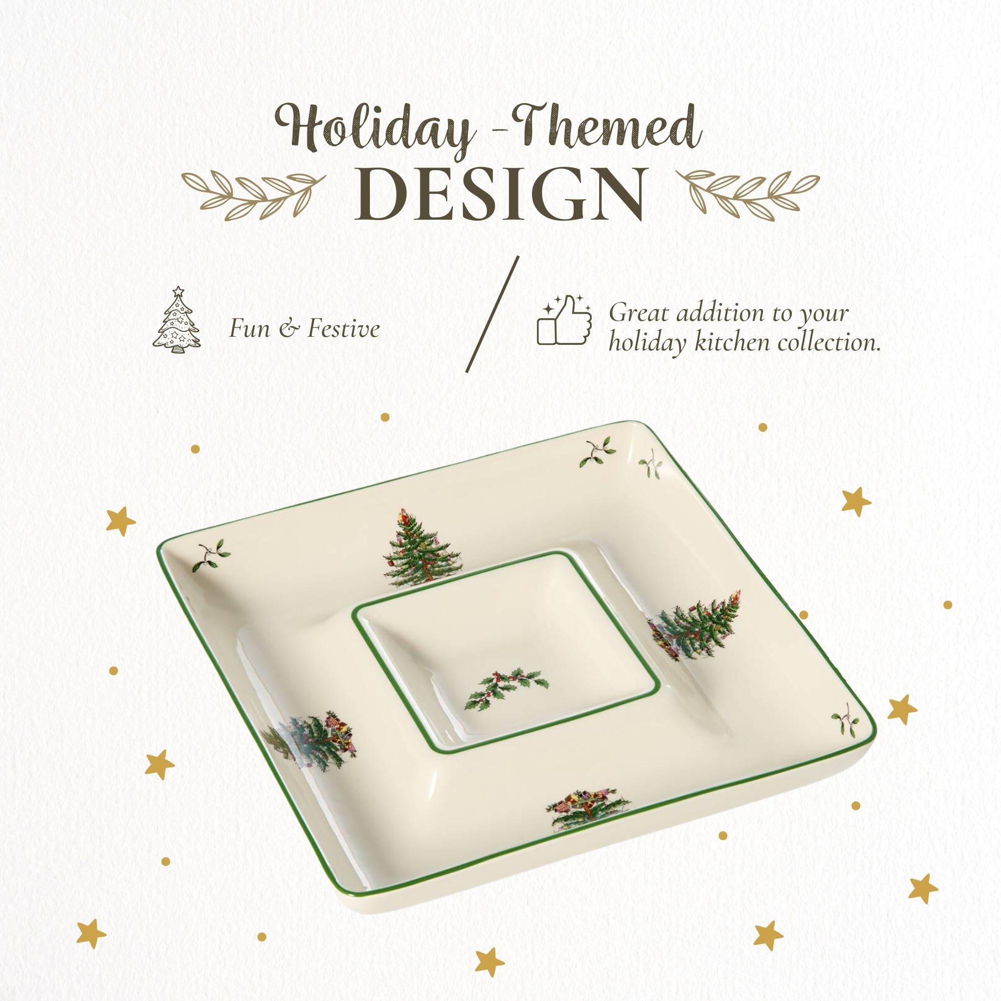 Spode Christmas Tree 12 Inch Square Chip and Dip Platter