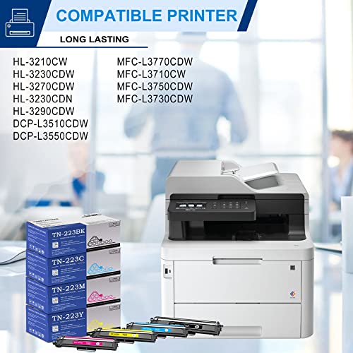 TN223 BK/C/M/Y Toner Cartridge 4 Pack (with chip): Compatible TN223 TN-223 Replacement for Brother MFC-L3770CDW L3710CW L3750CDW HL-3210CW 3230CDW 3270CDW 3290CDW DCP-L3510CDW L3550CDW Printer