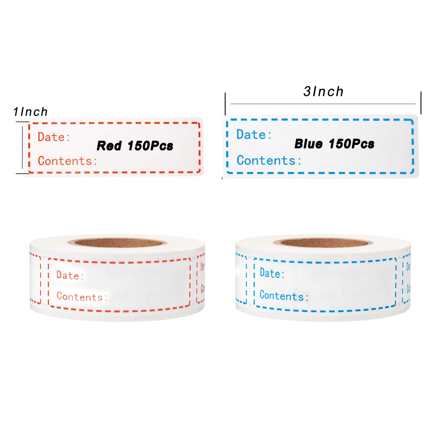 300pcs Removable Freezer Labels, Yoget 1 x 3 Inch Food Storage Stickers, Refrigerator Freezer Paper Label Easy Clean Leaves No Residue, 2 Color Food Labels Roll
