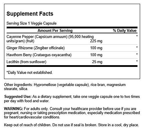 Swanson Super Cayenne - with Ginger Rhizome, Hawthorn Berry & Lecithin 100 Veg Caps 2 Pack