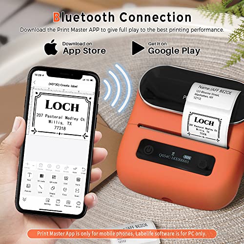 Phomemo M220 Label Printer, Portable Barcode Printer, 3.14 Inch Bluetooth Thermal Label Maker for Barcodes, Name, Address, Clothing Labeling, for Office Home,Compatible with Phones and Some PC Orange
