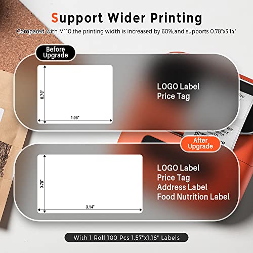 Phomemo M220 Label Printer, Portable Barcode Printer, 3.14 Inch Bluetooth Thermal Label Maker for Barcodes, Name, Address, Clothing Labeling, for Office Home,Compatible with Phones and Some PC Orange