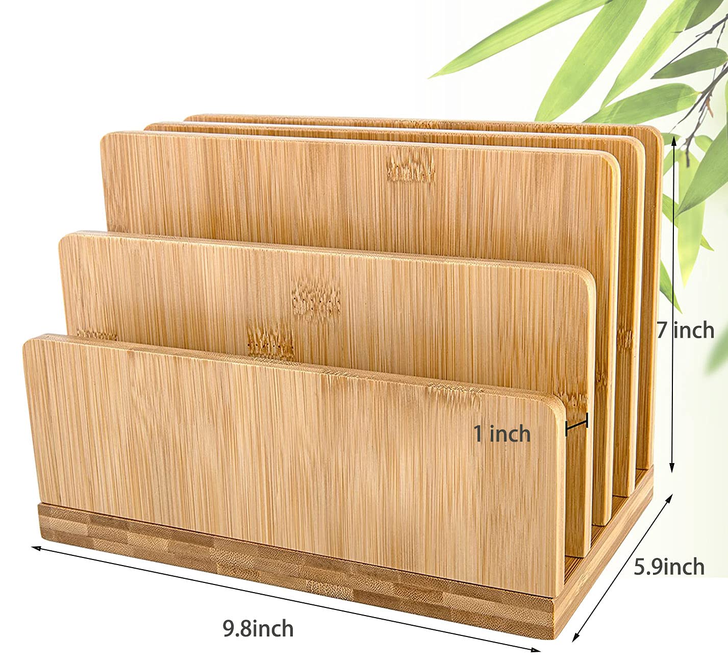 100% Bamboo Desk File Mail Organizer Countertop, 4 Slots Wood Desktop File Folder Sorter Holder Organizer for Document Letter Envelope Mail Paper Folder Bill Filing, Paper Letter Desk Tray Organizer