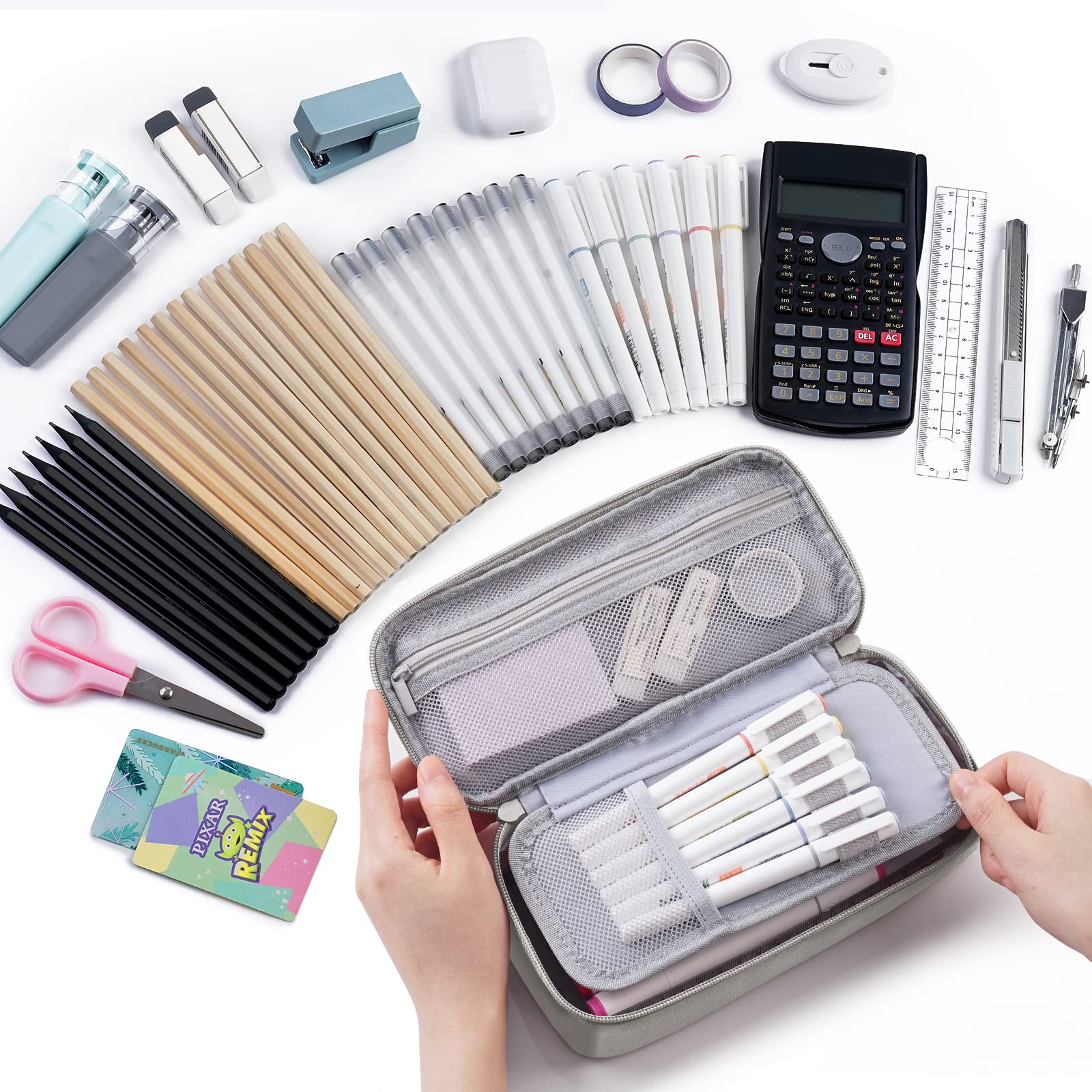WEMATE Large Pencil Case, Foldable Design Canvas Pencil Pouch with Zipper Compartments & Handle, Aesthetic Pencil Case for Girls Adults Student, Stationery Pouch Pen Case for School Office