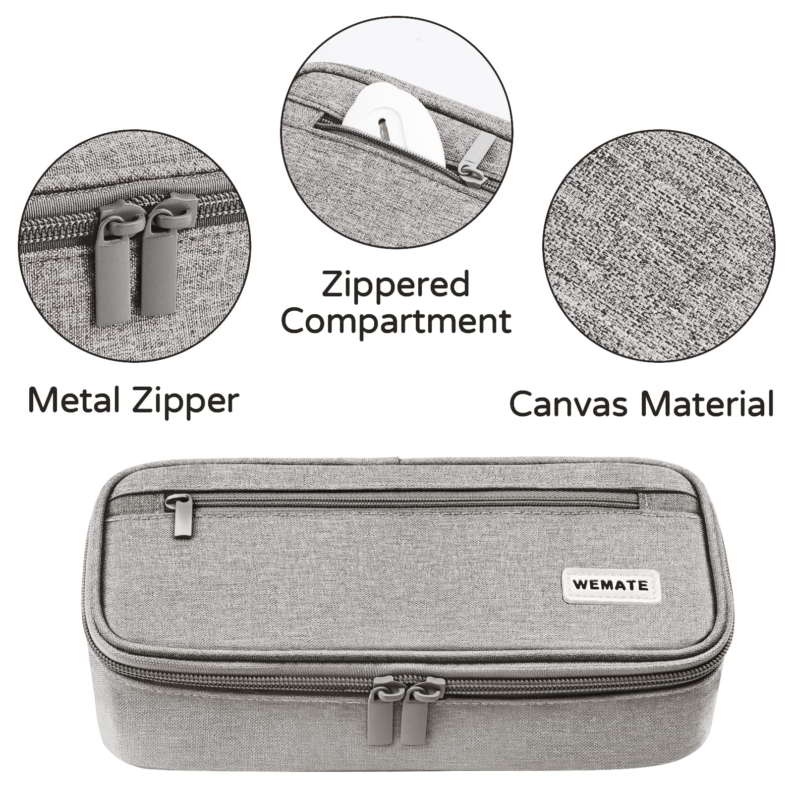 WEMATE Large Pencil Case, Foldable Design Canvas Pencil Pouch with Zipper Compartments & Handle, Aesthetic Pencil Case for Girls Adults Student, Stationery Pouch Pen Case for School Office