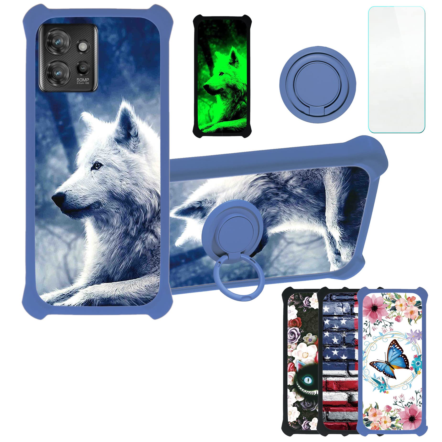 jioeuinly Case for Moto Thinkphone Case Compatible with Motorola Thinkphone Phone Case Cover [with Tempered Glass Screen Protector][Hard PC + Soft Silicone][Ring Support] [Luminous Effect] YGL-LAN