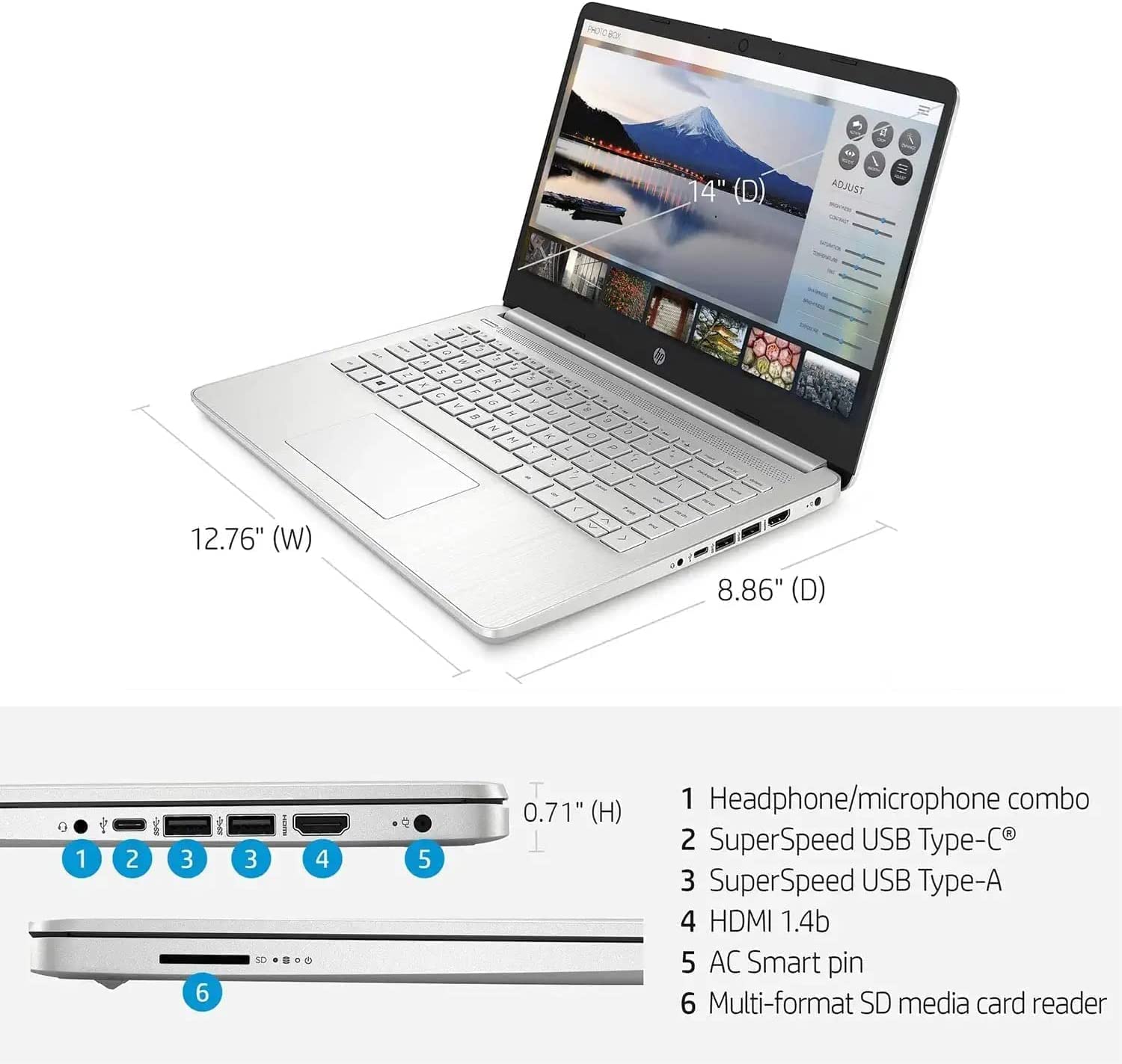 HP 14 inch FHD Display Laptop, AMD Ryzen 3 3250U up to 3.5GHz (Beat i5-7200U), 16GB RAM, 1TB SSD, AMD Radeon Graphics, Webcam, WiFi 5, Bluetooth, Windows 11 Home in S Mode, Bundle with JAWFOAL