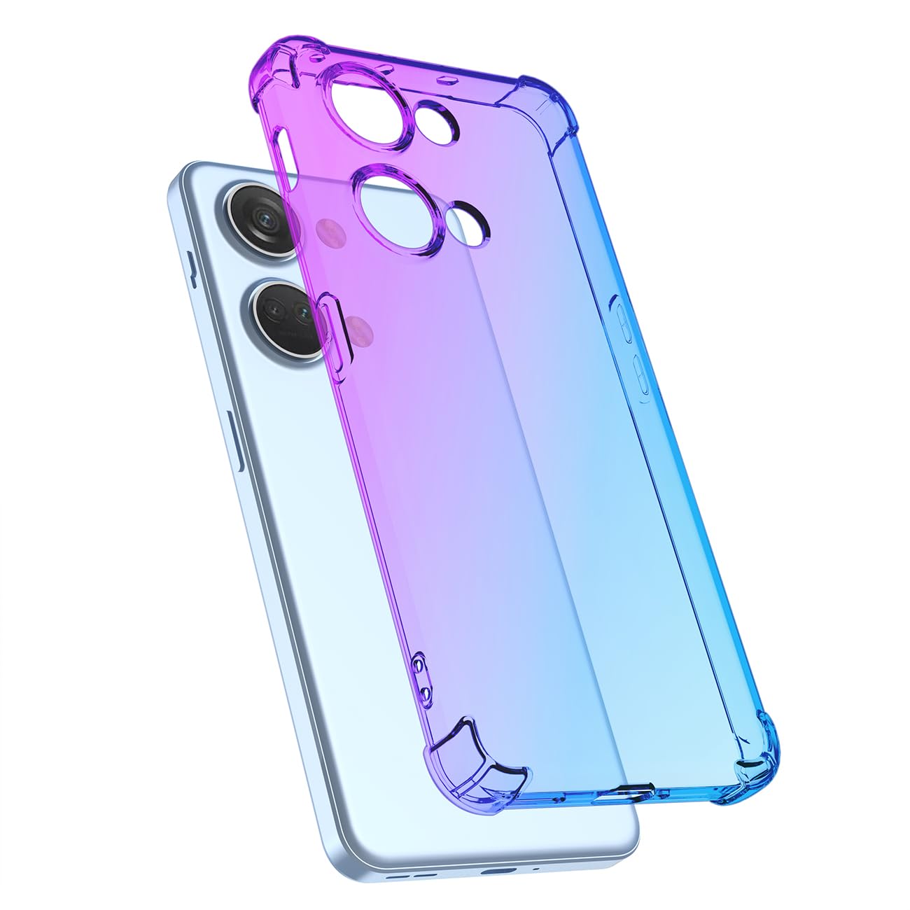DFTCVBN Phone Case for Moto ThinkPhone Case, ThinkPhone 5G Case with HD Screen Protector, Crystal Rainbow Gradient Slim Clear Phone Cover TPU Back Protective Case for Motorola ThinkPhone Purple/Blue