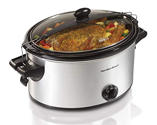 Hamilton Beach Stay or Go Portable 6-Quart Slow Cooker With Lid Lock, Dishwasher-Safe Crock, Silver (33262)