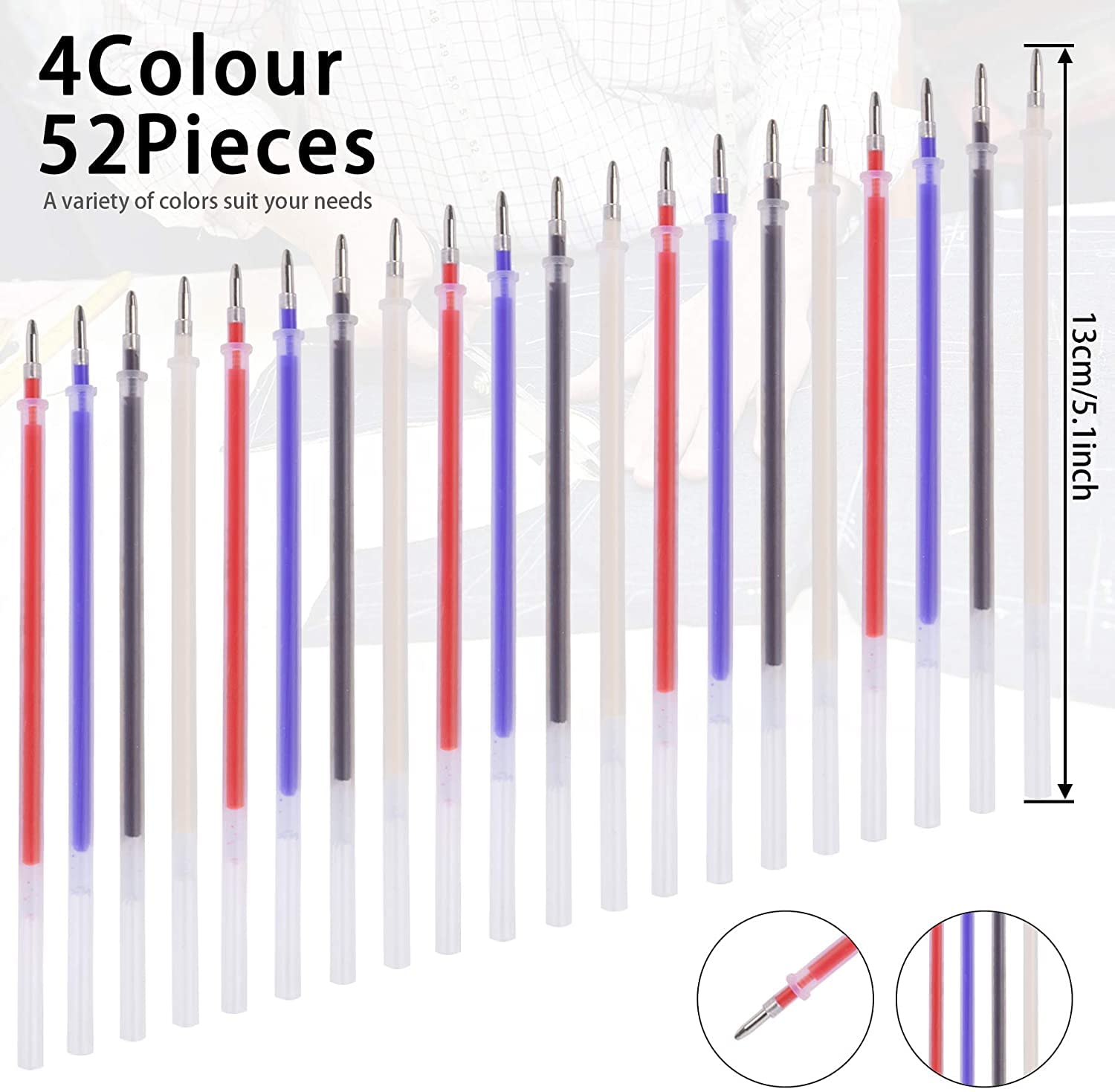 8 Pieces Heat Erasable Pens for Fabric with 52 Refills Fabric Marking Pens Fabric Markers for Quilting Sewing DIY Dressmaking Fabrics Tailors Chalk (60)