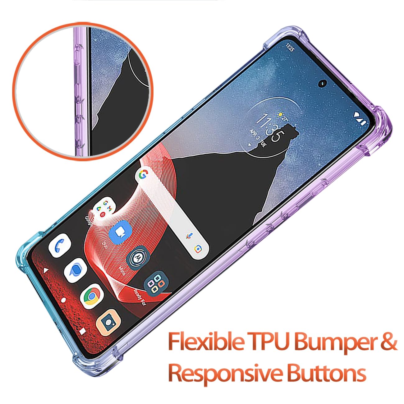 DFTCVBN Phone Case for Moto ThinkPhone Case, ThinkPhone 5G Case with HD Screen Protector, Crystal Rainbow Gradient Slim Clear Phone Cover TPU Back Protective Case for Motorola ThinkPhone Purple/Blue
