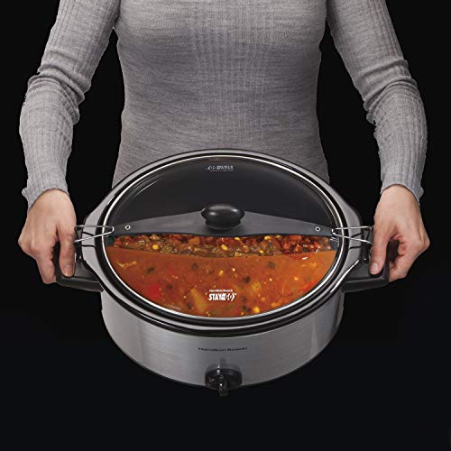 Hamilton Beach Stay or Go Portable 6-Quart Slow Cooker With Lid Lock, Dishwasher-Safe Crock, Silver (33262)