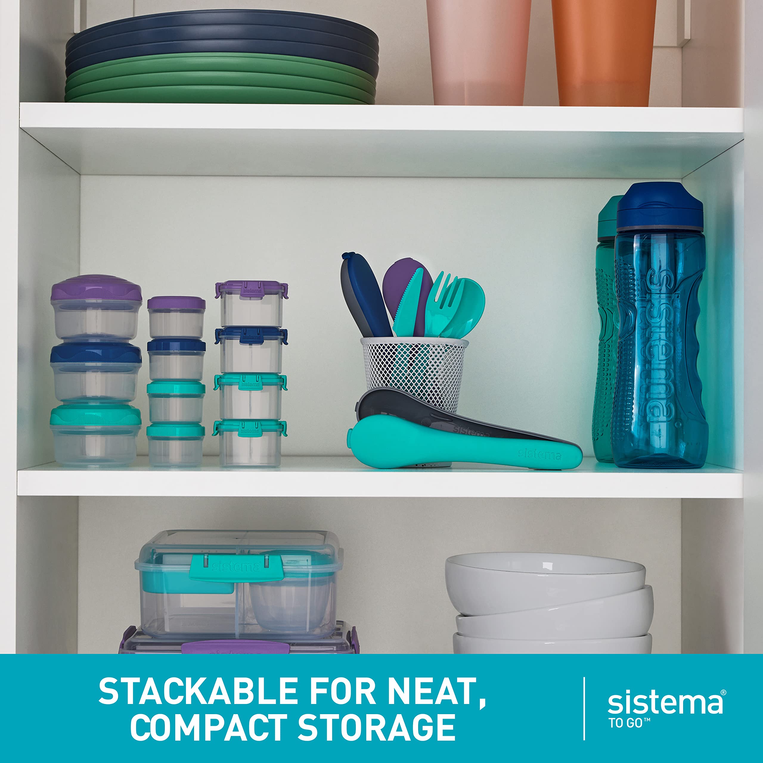 Sistema 4-Piece Salad Dressing and Condiment Containers with Lids for Lunch, Dishwasher Safe, 1.18-Ounce, Multicolor