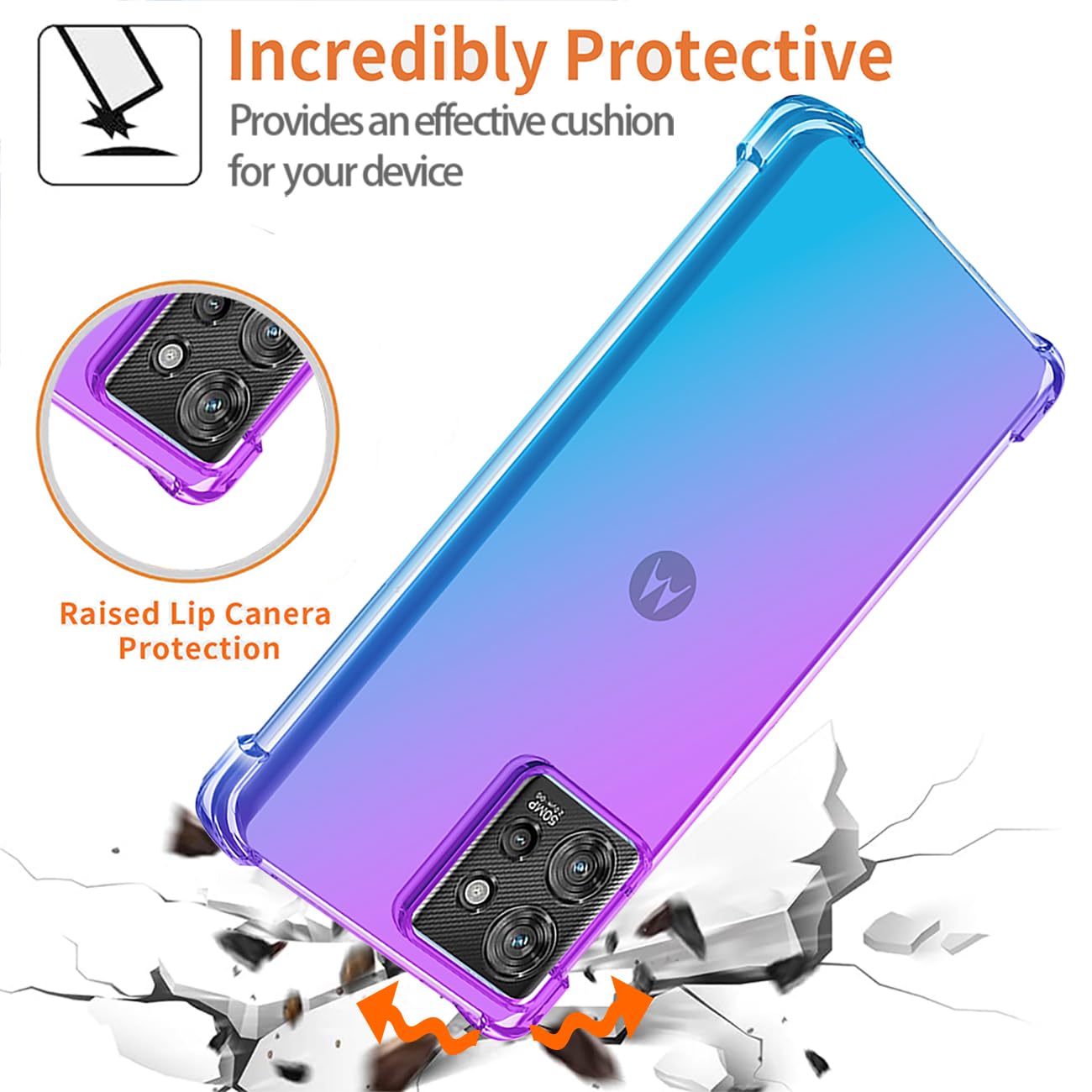 DFTCVBN Phone Case for Moto ThinkPhone Case, ThinkPhone 5G Case with HD Screen Protector, Crystal Rainbow Gradient Slim Clear Phone Cover TPU Back Protective Case for Motorola ThinkPhone Purple/Blue