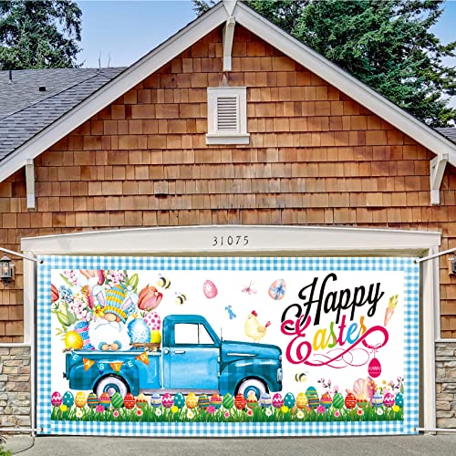 Large Easter Garage Door Banner Cover 6x13ft Easter Eggs Bunny Buffalo Plaid Gnome Car Decor Easter Garage Door Decoration Easter Egg Backdrop Decorations Spring Party Outdoor Indoor Background Sign