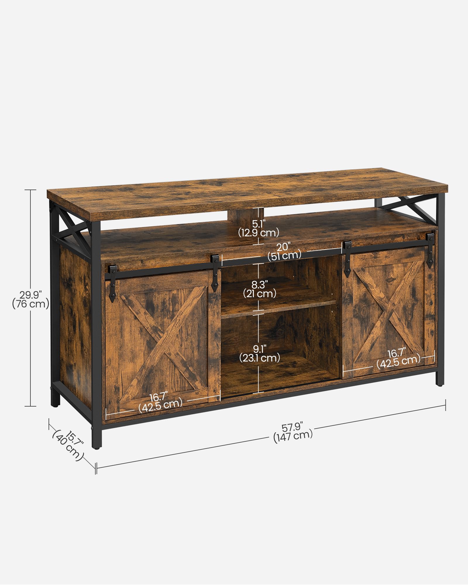VASAGLE TV Stand for 65 Inch TV, Entertainment Center, TV Table and Console, TV Cabinet with Adjustable Shelves, Industrial Design, Rustic Brown and Black ULTV071B01