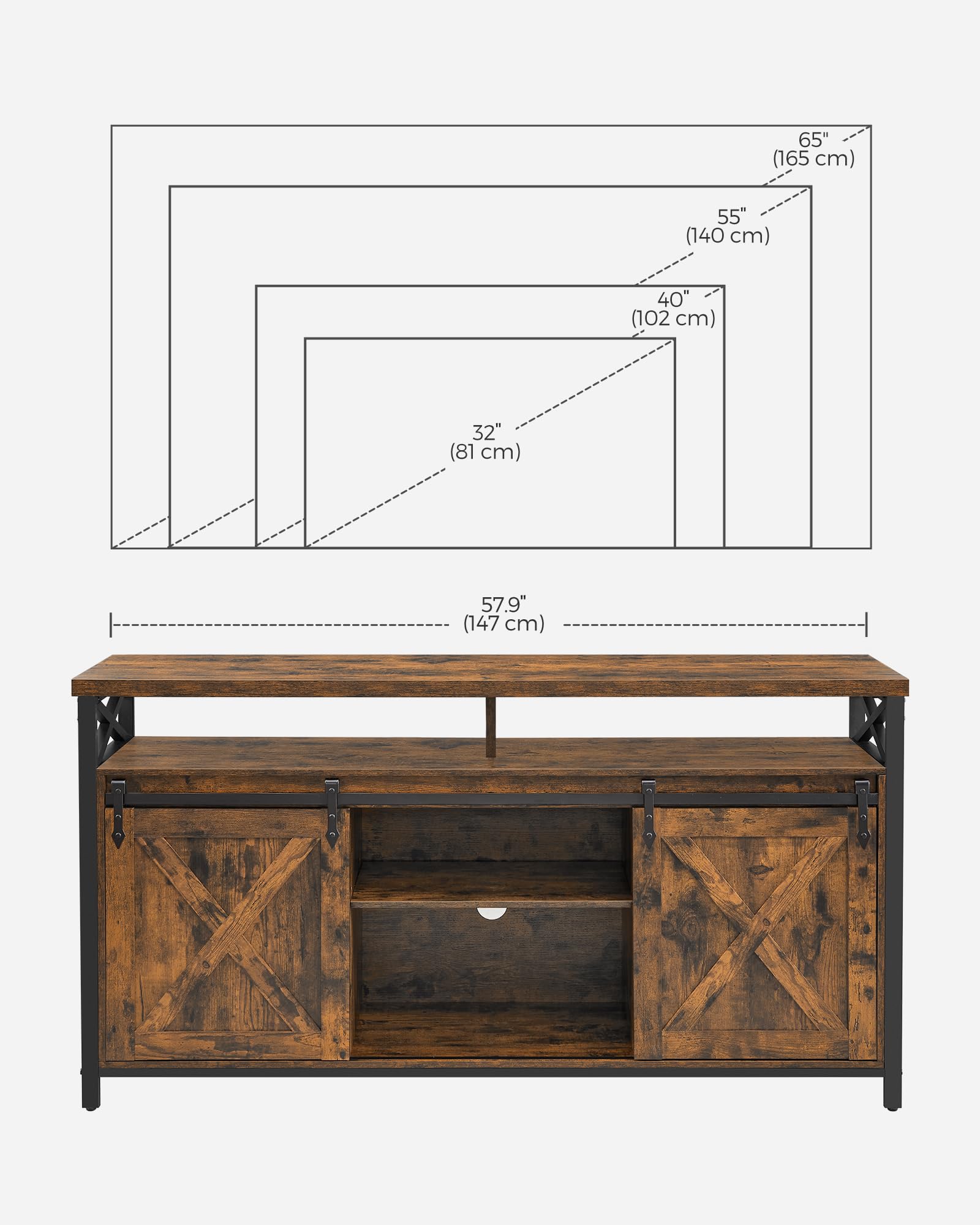 VASAGLE TV Stand for 65 Inch TV, Entertainment Center, TV Table and Console, TV Cabinet with Adjustable Shelves, Industrial Design, Rustic Brown and Black ULTV071B01