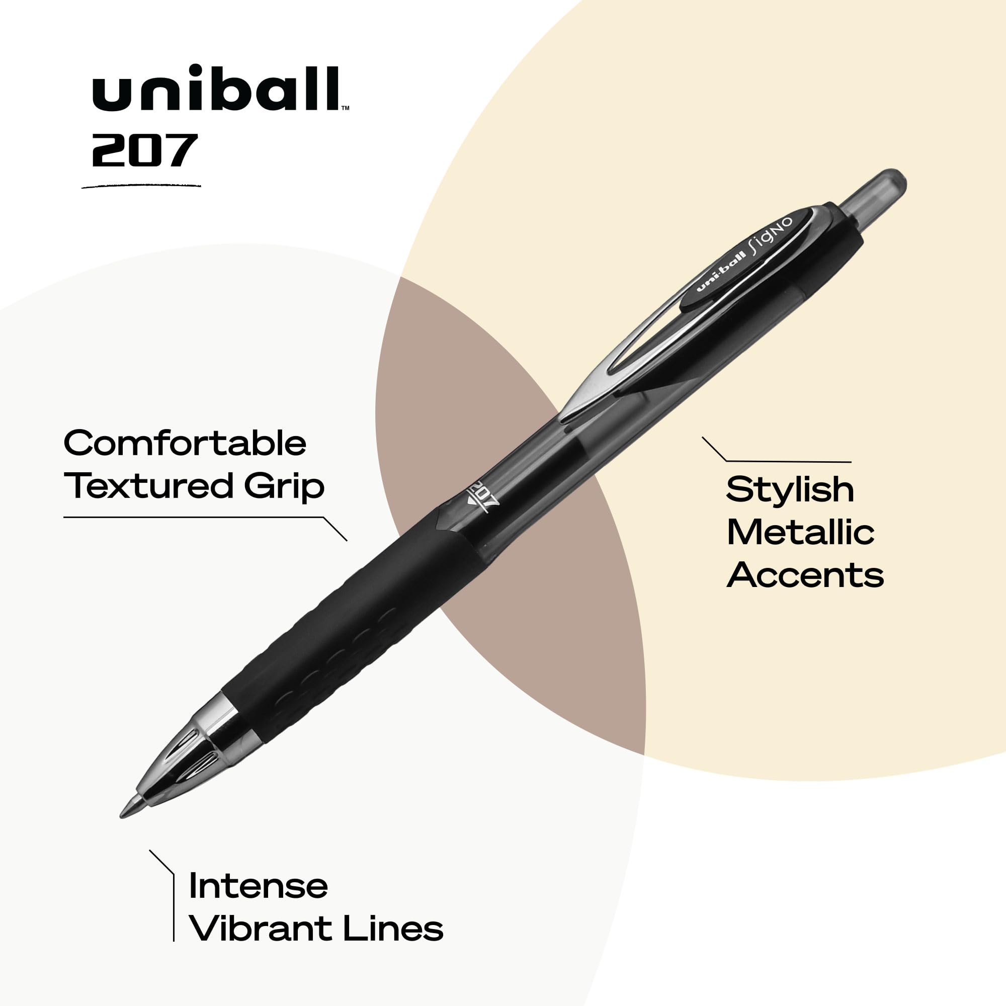 Black Retractable Gel Pens 2 Pack with Medium Points, Uni-Ball 207 Signo Click Pens are Fraud Proof and the Best Office Pens, Nursing Pens, Business Pens, School Pens, and Bible Pens