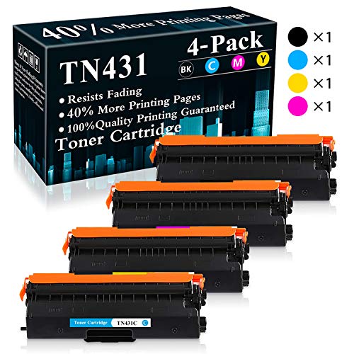 4-Pack (BK/C/M/Y) Cartridge TN431BK,TN431C,TN431M,TN431Y Toner Cartridge Replacement for Brother HL-L8260CDW L8360CDW L9310CDW L9310CDWTT DCP-L8410CDW MFC-L8610CDW L8900CDW L8690CDW L9570CDW Printer