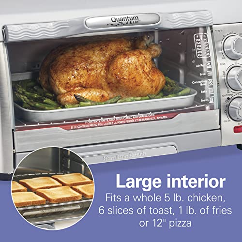 Hamilton Beach Quantum Fast Air Fryer Countertop Toaster Oven with Large Capacity, Fits 6 Slices or 12” Pizza, 5 Functions for Convection, Bake, Broil, Stainless Steel (31350)