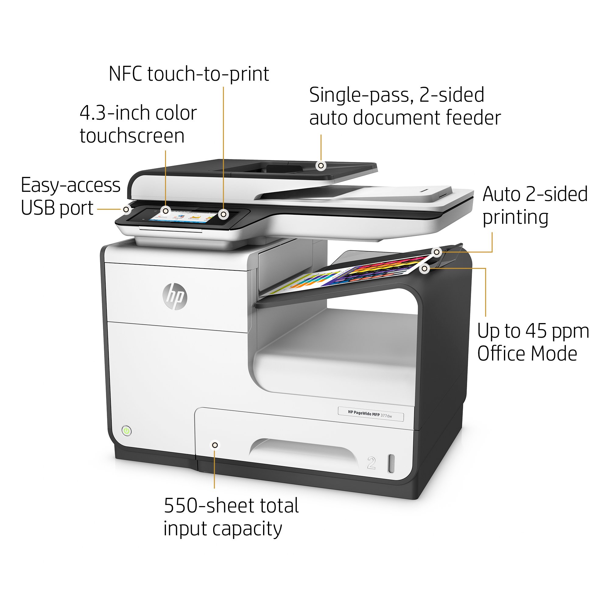 HP PageWide 377dw Color Multifunction Business Printer with Wireless & Duplex Printing (J9V80A)