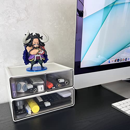 JIAFUJIN Desk Drawer Storage Box, Stackable Design, Stationery/Office Supplies Organizer, Plastic Cosmetic Organizer.For Stationery/Office Supplies/School/Home(White) 2 Compartments