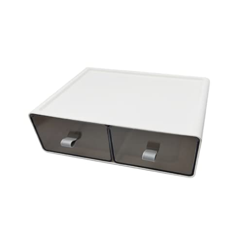 JIAFUJIN Desk Drawer Storage Box, Stackable Design, Stationery/Office Supplies Organizer, Plastic Cosmetic Organizer.For Stationery/Office Supplies/School/Home(White) 2 Compartments