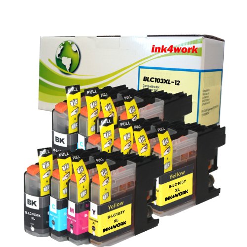 ink4work Set of 12 Pack LC-103 LC103 High Yield Compatible Ink Set & ink4work Wristband for Brother MFC-J285DW, MFC-J4310DW, MFC-J4410DW, MFC-J450DW, MFC-J4510DW, MFC-J4610DW, MFC-J470DW, MFC-J4710DW, MFC-J475DW, MFC-J870DW, MFC-J875DW