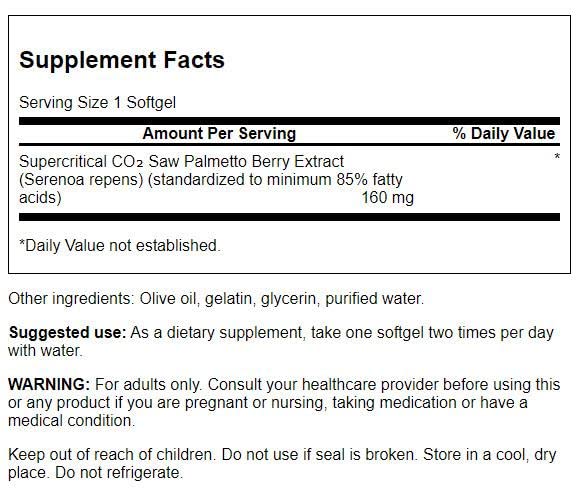 Swanson Saw Palmetto Men Prostate Health Hormone Support Urinary Health 160 Milligrams 120 Sgels (2 Pack)