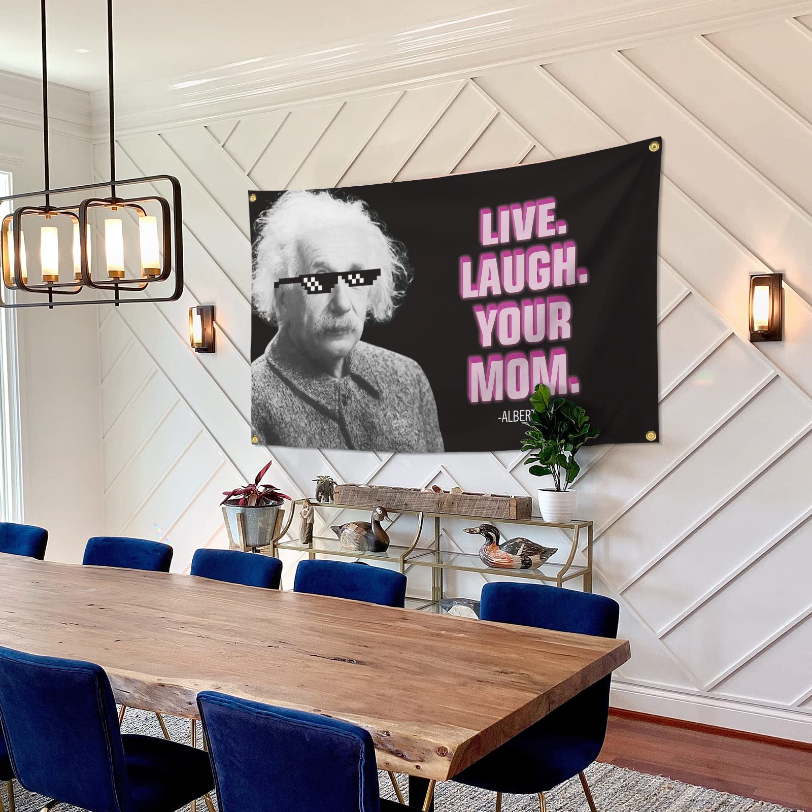 KIPMASY Funny Flags for Live Laugh Your Mom Flag Room 3x5 Feet Banner Cool Tapestry Man Cave Wall Decor with Brass Grommets College Dorm Room(012) Black