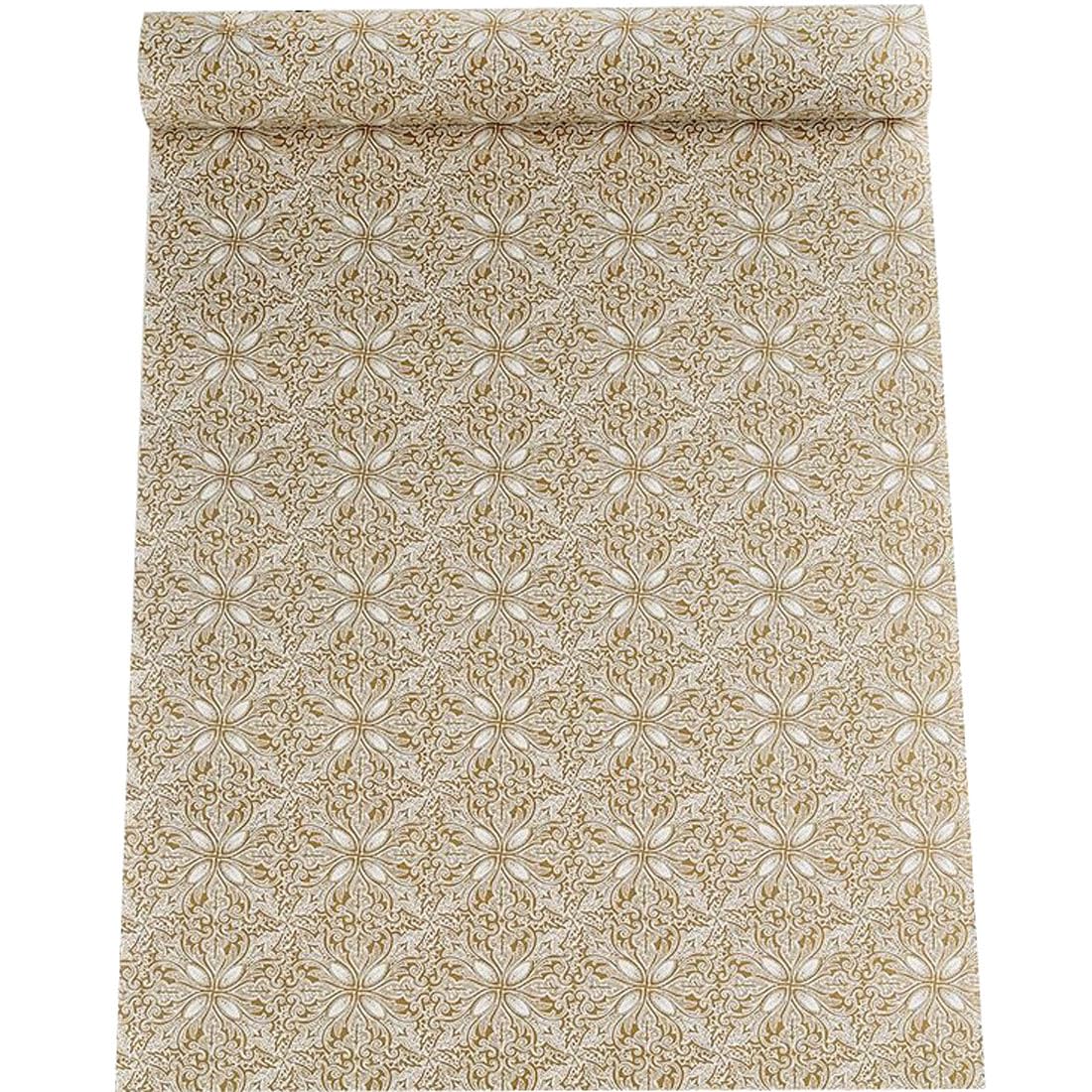 Self Adhesive Vintage Gold Floral Wallpaper Shelf Liner Dresser Drawers Cabinet Sticker 17.7 x 196 Inches
