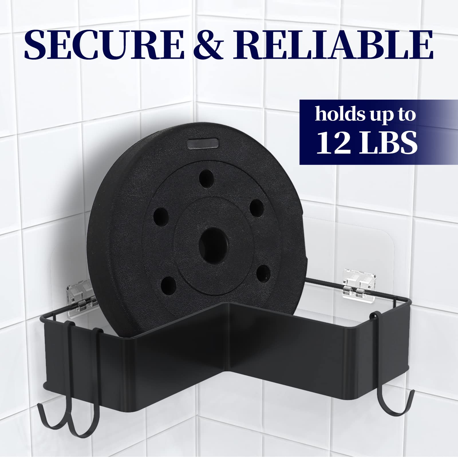 Kitsure Corner Shower Caddy - 2 Pack Rustproof Shower Organizer, Durable Shower Shelves with Large Capacity, Drill-Free Adhesive Shower Rack with 4 Movable Hooks, a Soap Holder