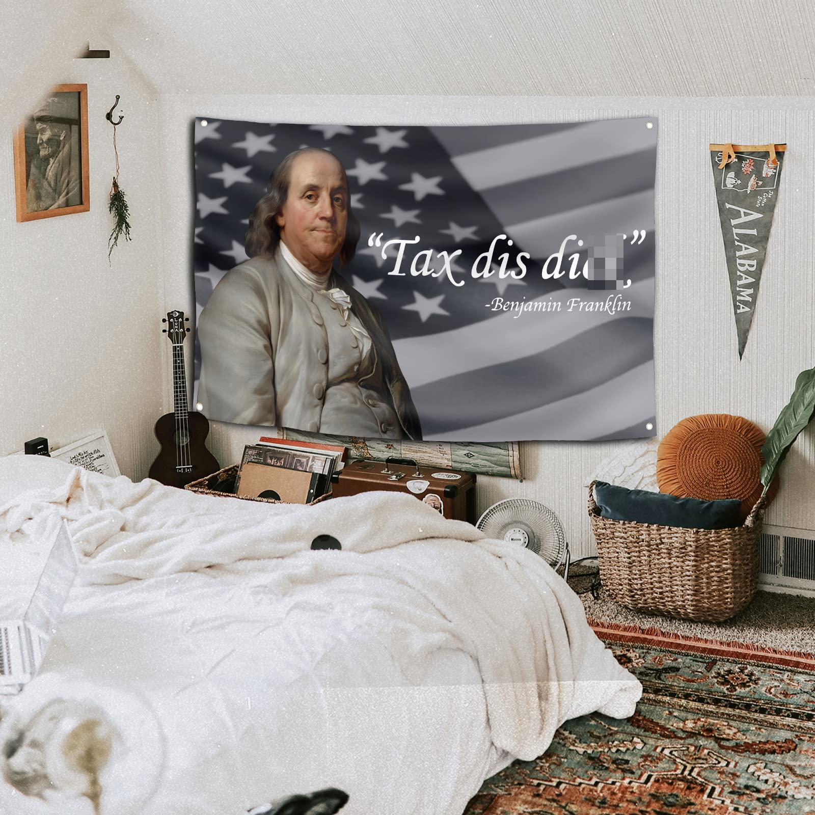 FULAISMGS Funny Flags Tax This Dic Flag Benjamin Franklin Flag for Room Tapestries for man cave College Dorm Room guys 3x5 FT (American flag background)