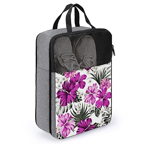 Frcavbin Hawaiian Tropical Hibiscus Flowers Palm Travel Shoe Bag Shoes Carrier with Handle and Zipper Foldable Shoe Puches Organizer for Home storage School starts