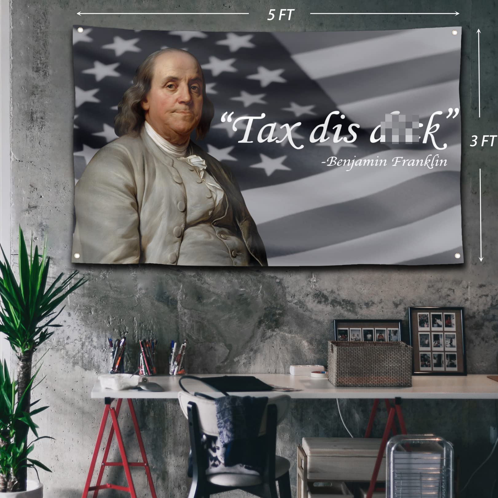 FULAISMGS Funny Flags Tax This Dic Flag Benjamin Franklin Flag for Room Tapestries for man cave College Dorm Room guys 3x5 FT (American flag background)