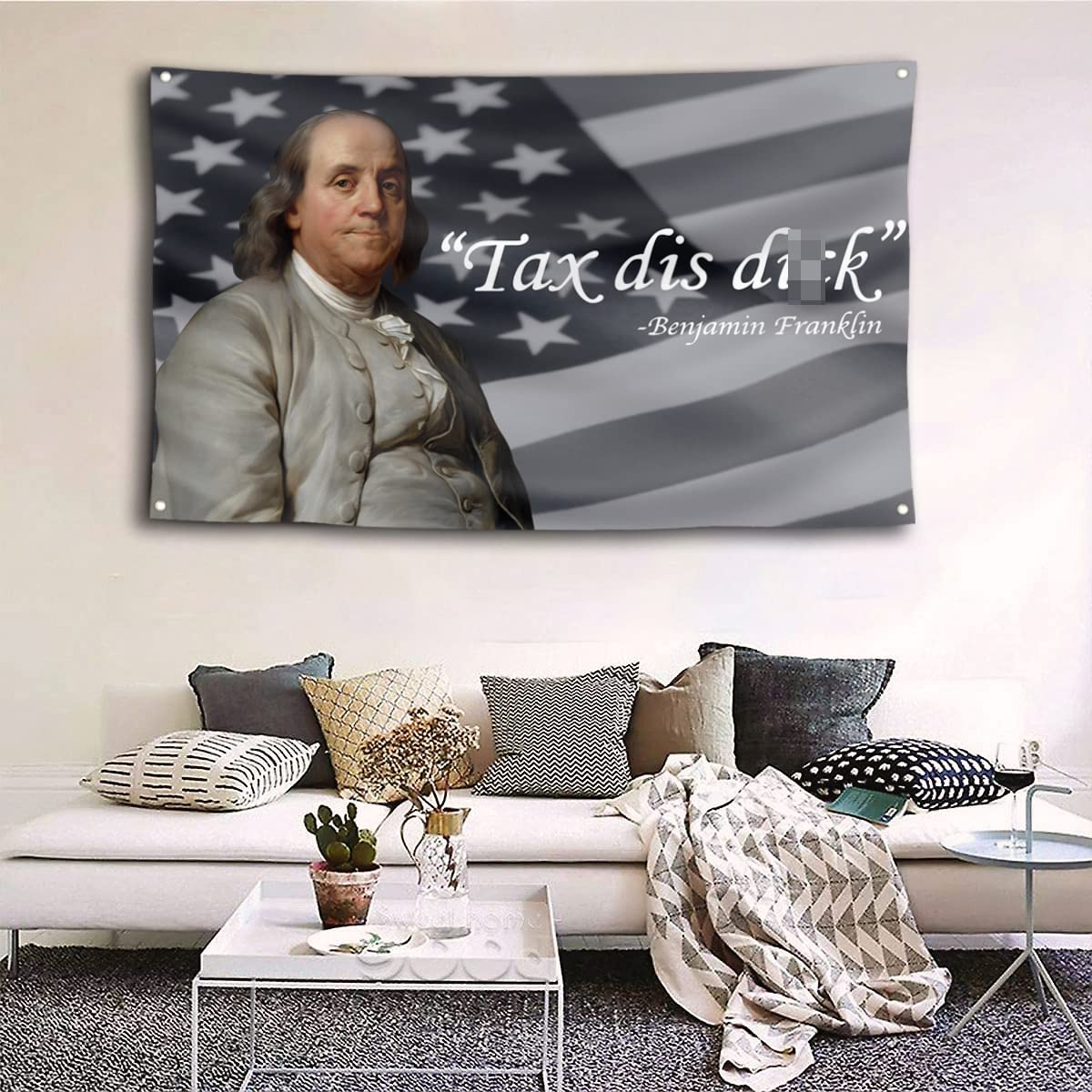 FULAISMGS Funny Flags Tax This Dic Flag Benjamin Franklin Flag for Room Tapestries for man cave College Dorm Room guys 3x5 FT (American flag background)