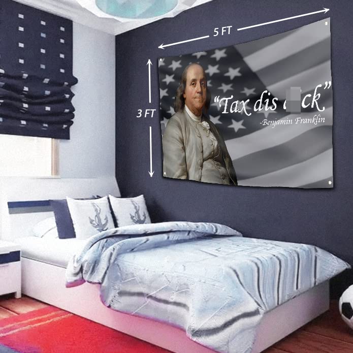 FULAISMGS Funny Flags Tax This Dic Flag Benjamin Franklin Flag for Room Tapestries for man cave College Dorm Room guys 3x5 FT (American flag background)