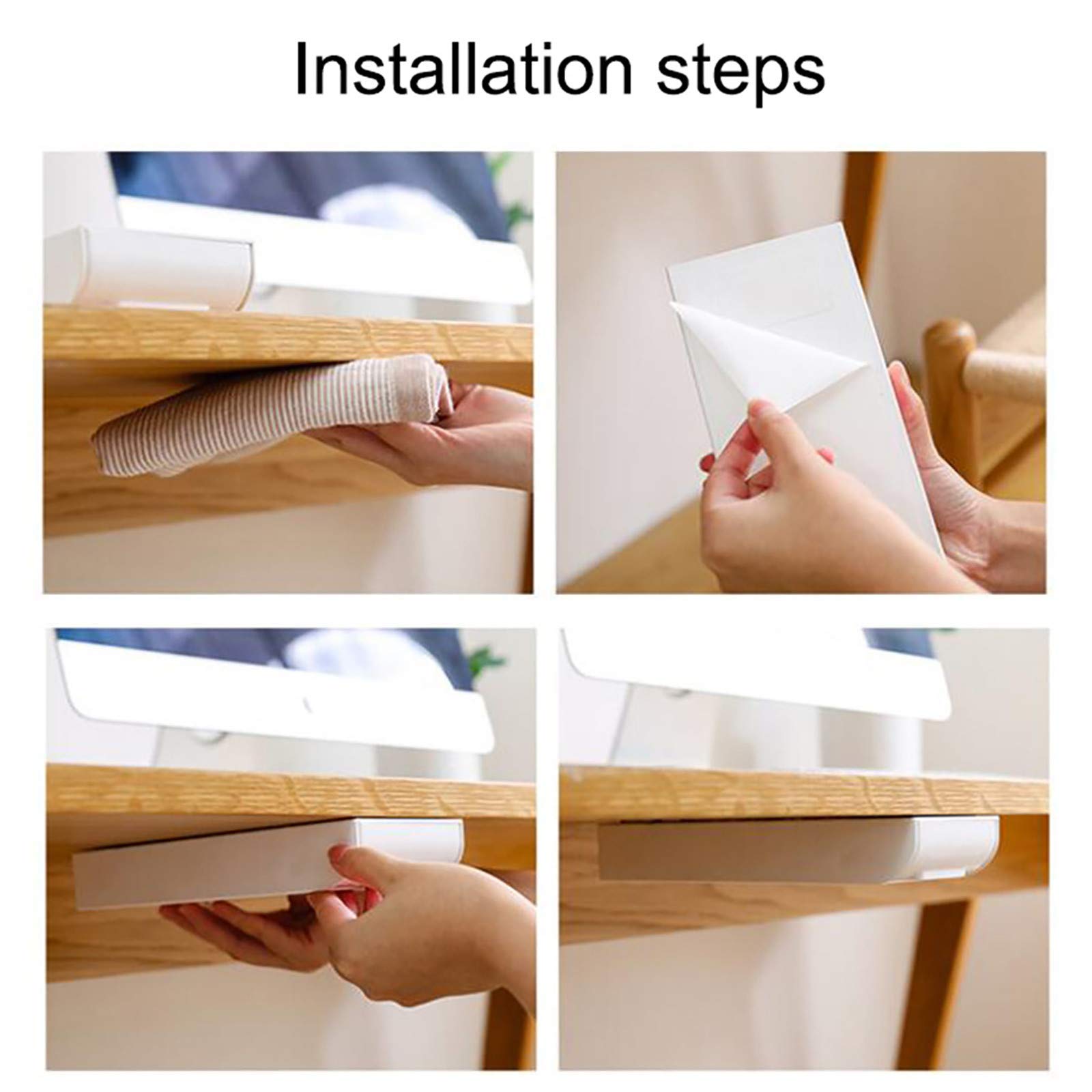 Under Desk Storage Drawers Self-Adhesive Slide Out Hidden Desktop Organizer Box for Pen Stationery Home Office School Kitchen Table Storage Tray(Grey)