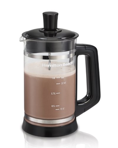 Hamilton Beach French Press with Frothing Attachment for Coffee, Hot Chocolate or Tea, 1 Liter, Glass (40400R)