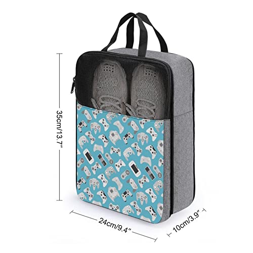 Frcavbin Video Games Gamepad Gamer on Blue Travel Shoe Bag Shoes Carrier with Handle and Zipper Foldable Shoe Puches Organizer for Home storage School starts