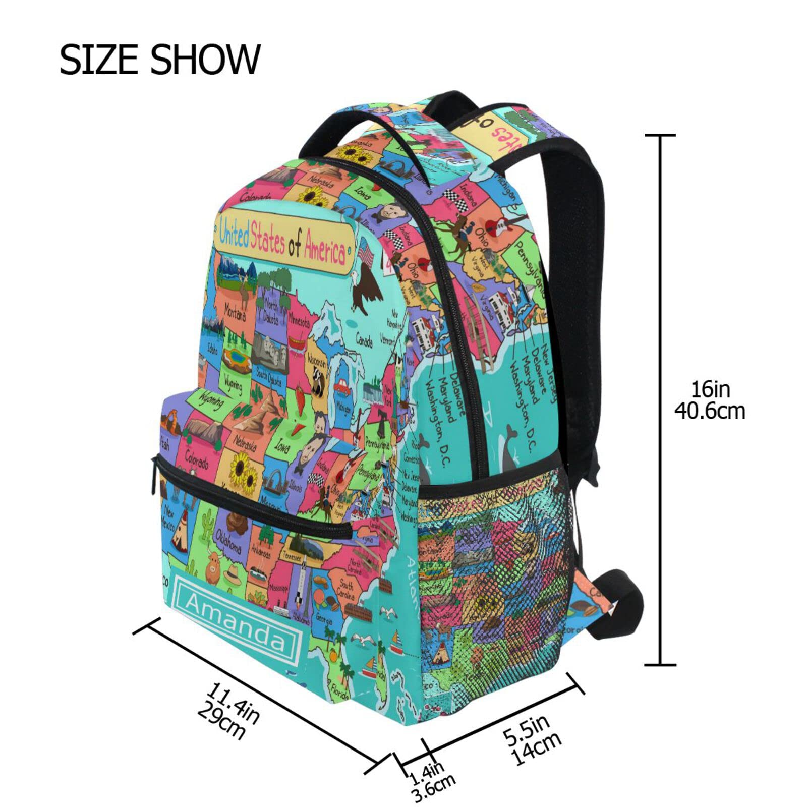 Custom United States Map Backpack for Boys Girls Personalized Your Name Text Bookbag Animal World Kids School Backpacks 3rd 4th 5th Grade Laptop Daypacks