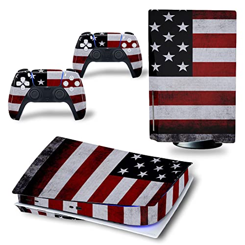 SKINOWN Skin Sticker Decal for PS5 CD Version Disk Edition Console and Controllers American Flag