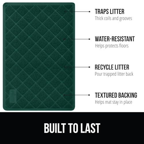 GORILLA GRIP Cat Litter Box Mat, Water Resistant Kitty Litter Trapping Mat, Textured Backing, Easy to Clean, Less Waste and Clean Floors, Kitten Supplies for Indoor Cats, Soft on Paws, 30x20 Green