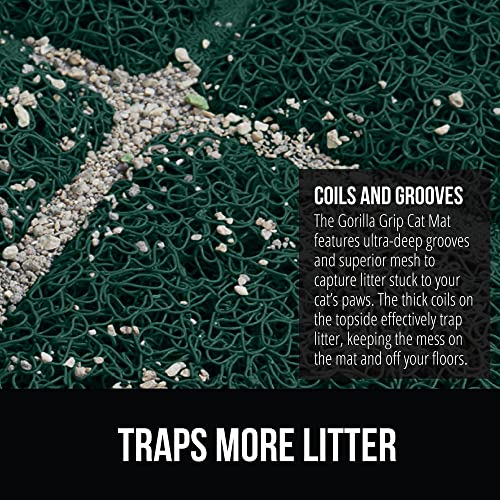 GORILLA GRIP Cat Litter Box Mat, Water Resistant Kitty Litter Trapping Mat, Textured Backing, Easy to Clean, Less Waste and Clean Floors, Kitten Supplies for Indoor Cats, Soft on Paws, 30x20 Green