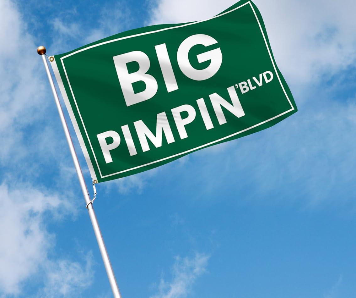 FEARZIE Big Pimpin‘blvd Funny Quote 3x5 Feet Flag Banner 100% Durable Polyester With Two Brass Grommets For College Dorm Rooms.