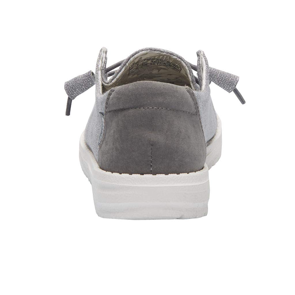 Hey Dude Women's Wendy Stretch Sparkling Grey Size 9 | Women’s Shoes | Women’s Lace Up Loafers | Comfortable & Light-Weight